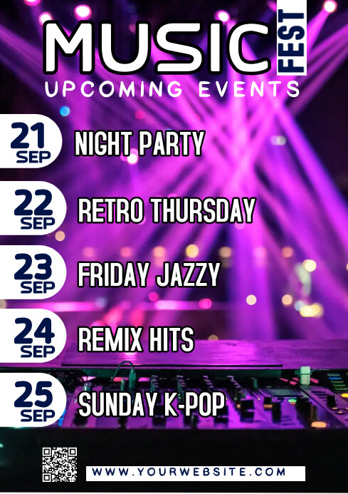 Purple Berbasis Daftar Upcoming Event A3 Template | PosterMyWall