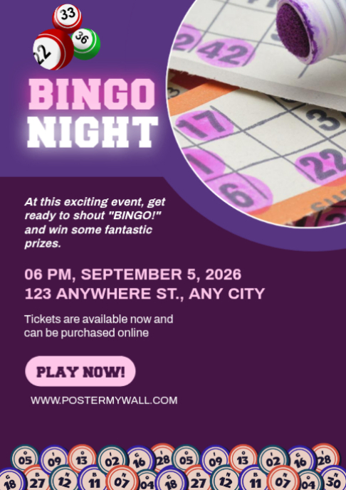 Purple Bingo Night Event A2 Template | PosterMyWall