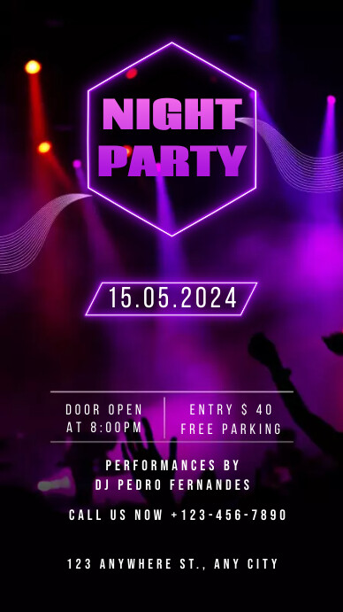 Plantilla de Purple Black Modern Night Party Instagram Sto | PosterMyWall