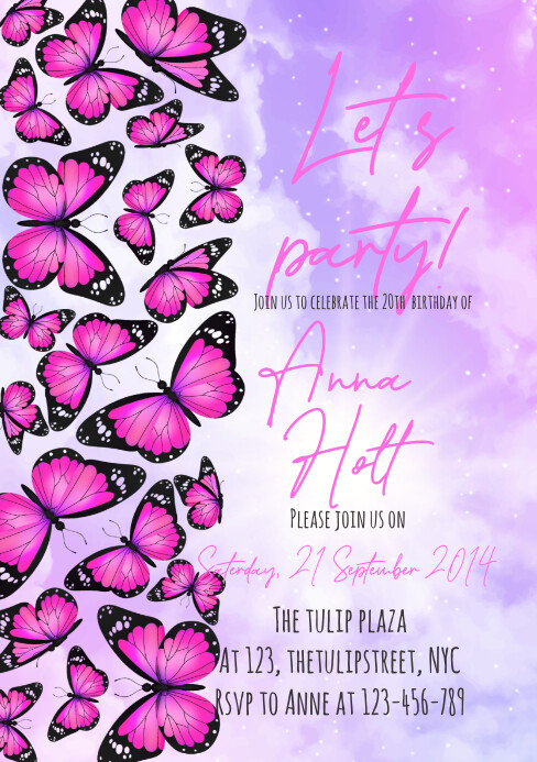 Copy of Purple butterfly cloud birthday invitation | PosterMyWall