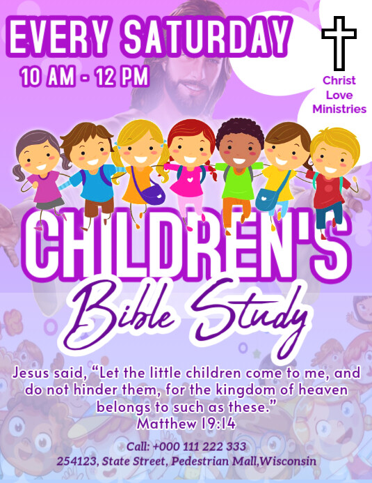 Purple Children's Bible Study Flyer Design (us Letter) Template | PosterMyWall