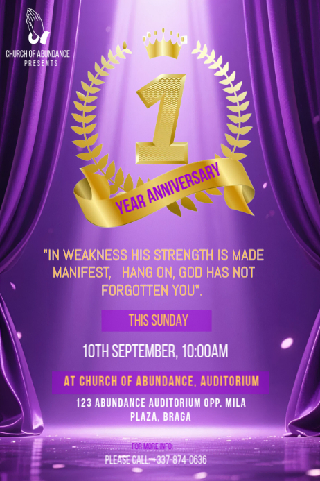 Purple Church Anniversary Poster Template | PosterMyWall