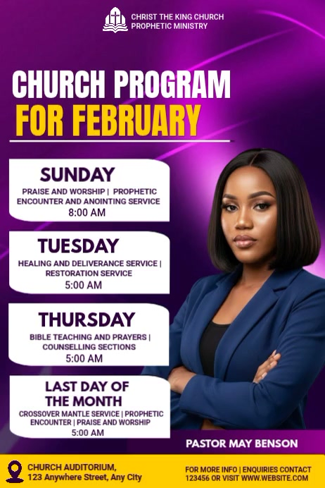 Purple Church Program | praise and worship flyer | Church weekly ...