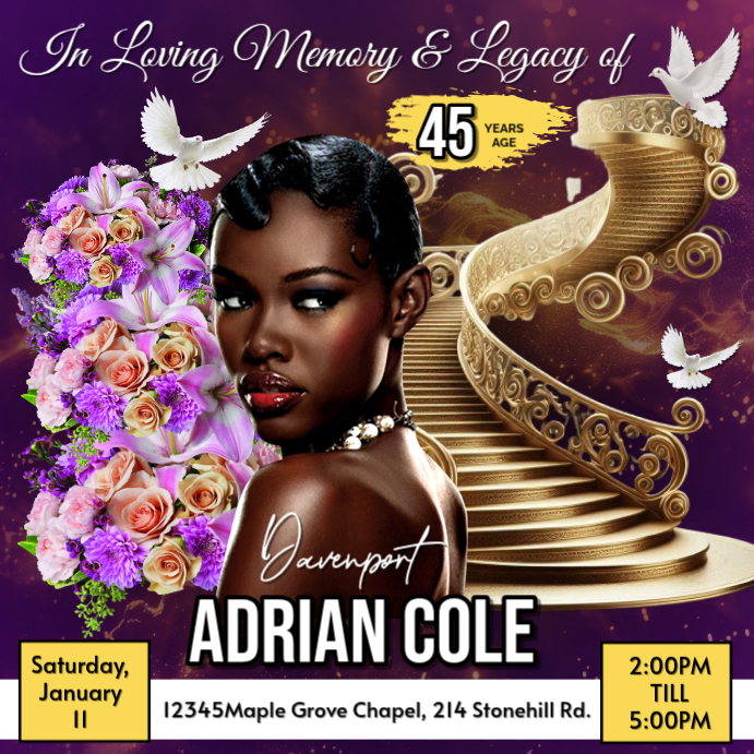 Purple Cloud Golden Heaven Stairs Funeral Flyer Memorial Flyer Template ...