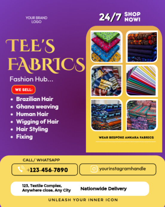 Purple Collage Fabrics Flyer Design Instagram Portrait Template ...