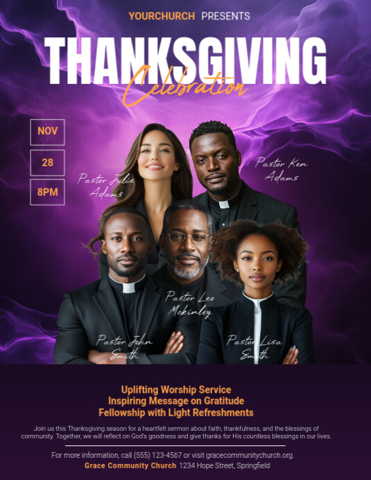 Purple Collage Thanksgiving Church Sermon Flyer (us Letter) with images ...