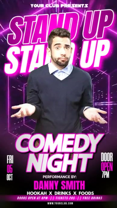 Purple Comedy Night Party Video Flyer Instagram Story Template ...