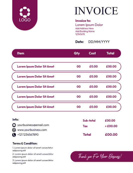 purple company invoice document template design | PosterMyWall