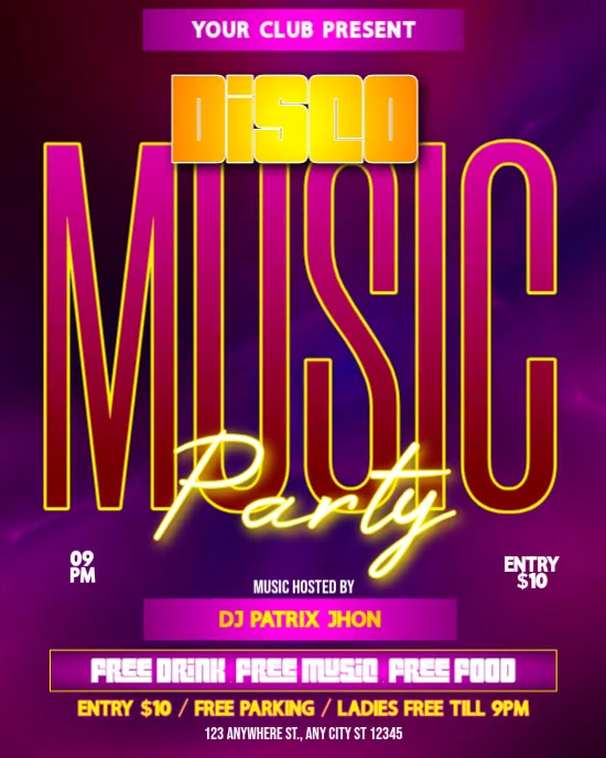 Purple Disco Music Party Instagram Portrait Video Template | PosterMyWall