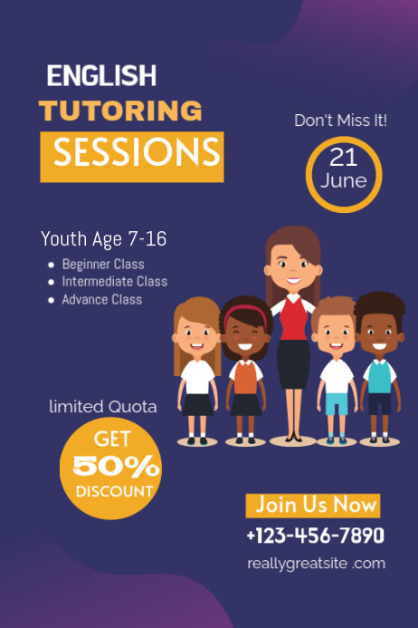 Purple English Tutoring Sessions Poster Template | PosterMyWall