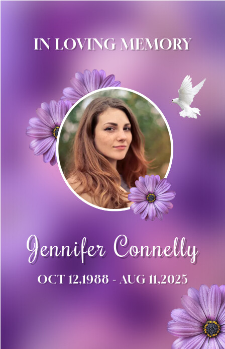 Purple Floral Backgrond Funeral Half Page Wide Template | PosterMyWall