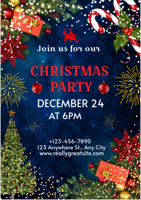 Purple Floral Christmas Party Invitation A5 Template | PosterMyWall