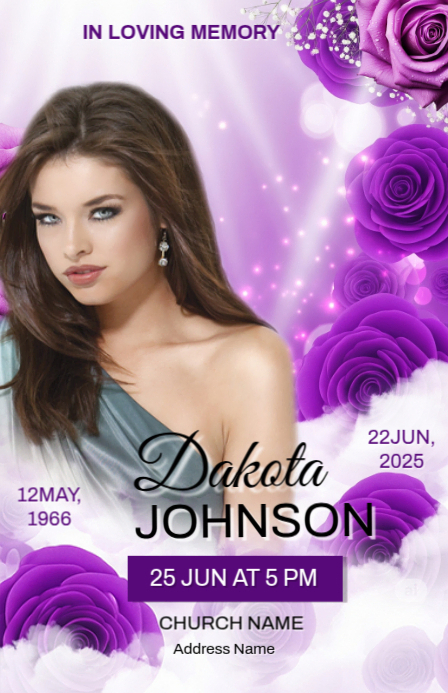 purple floral cloudy heaven background funeral program Template ...