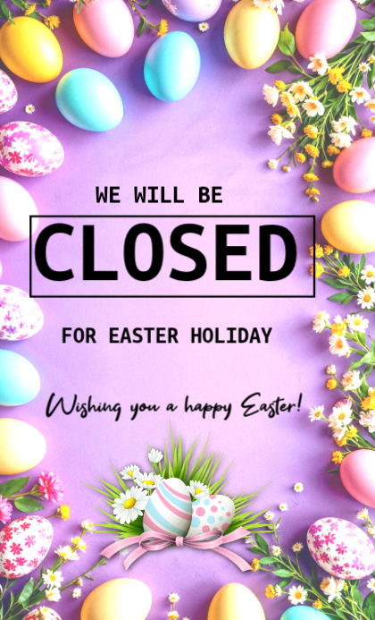 Purple Floral Easter Closure Announcement US Legal Template | PosterMyWall