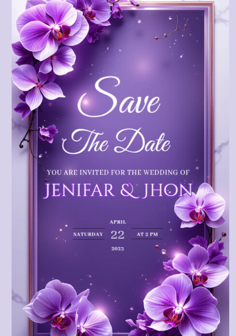 Copy of purple floral frame background save the date | PosterMyWall