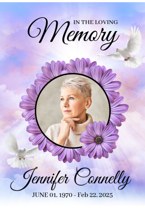 Purple Floral Funeral card Poster Template | PosterMyWall