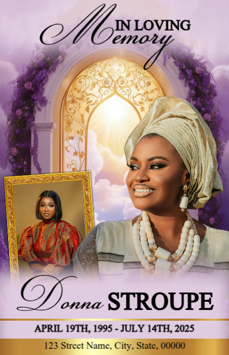 Copy of Purple Floral Funeral Program Half Page Wide | PosterMyWall