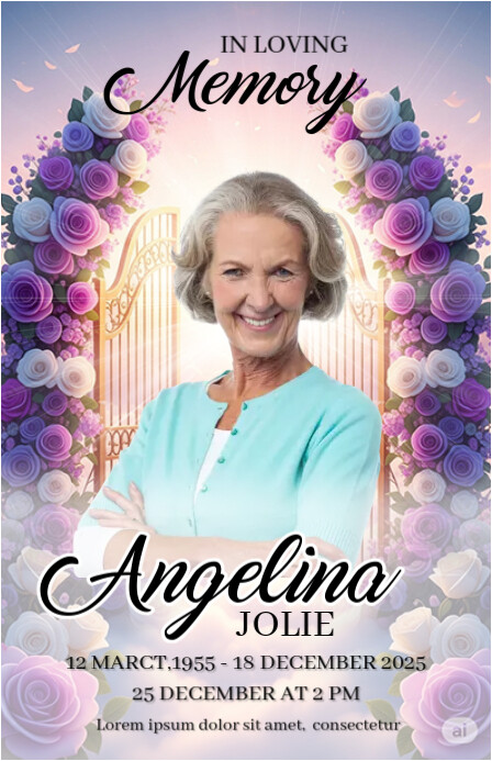 Purple floral gate heavenly cloude funeral card Template | PosterMyWall