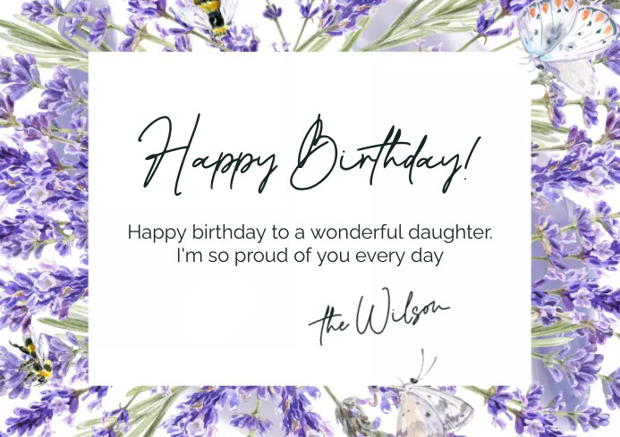 Purple Floral Happy Birthday Greeting Card Template | PosterMyWall