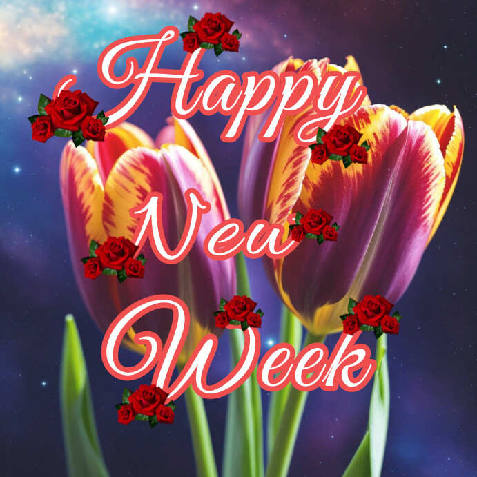 Plantilla de Purple Floral Happy New Week Instagram Post | PosterMyWall