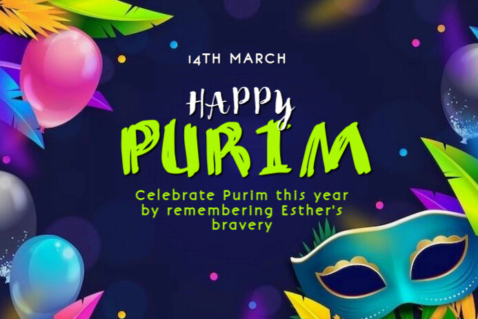 Purple Floral Happy Purim Banner 4' × 6' Template | PosterMyWall