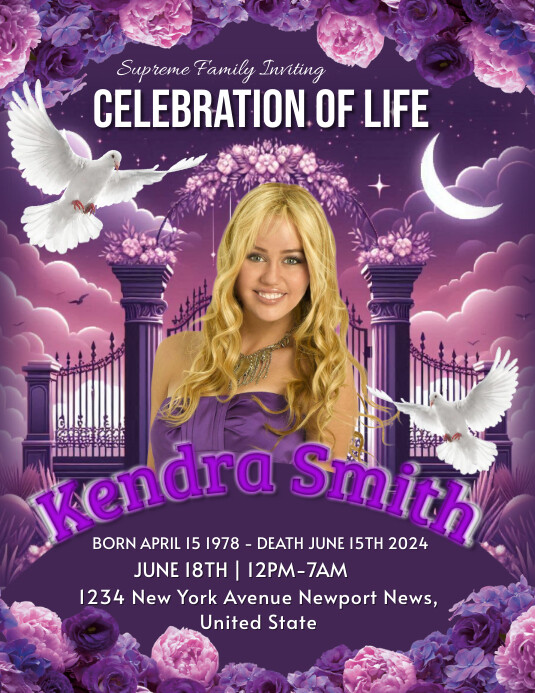 Purple Floral Heaven gate Funeral Flyer Template | PosterMyWall