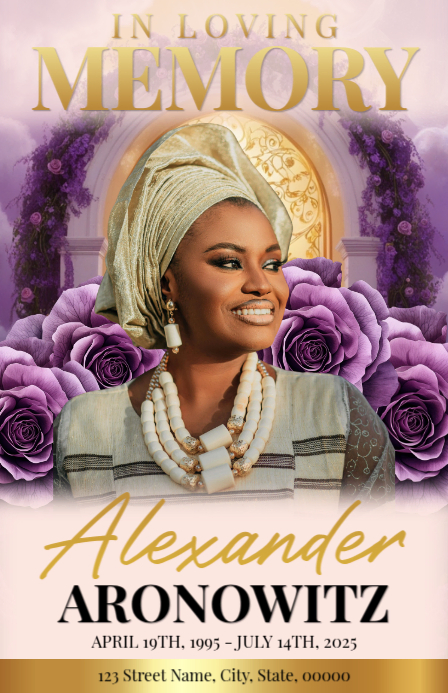 Purple Floral Maximalist Funeral Program Half Page Wide Template ...