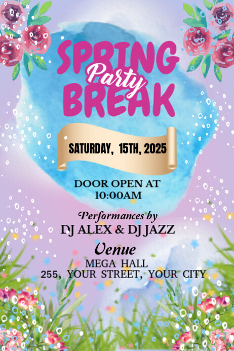Purple Floral Spring Break Party Poster Template | PosterMyWall