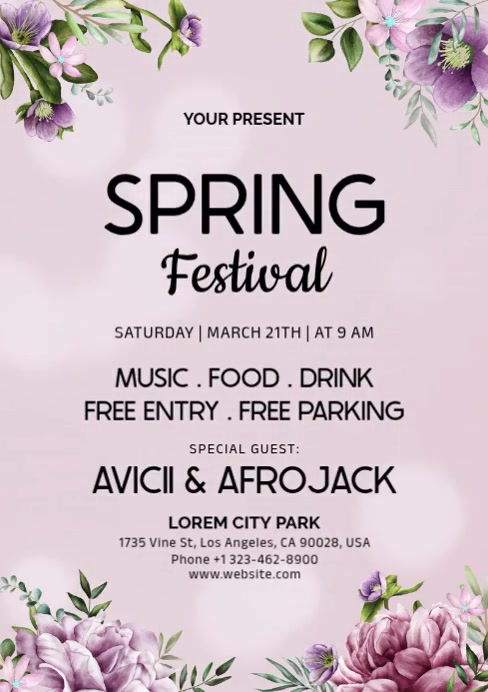 Purple Floral Spring Festival A4 Modelo | PosterMyWall