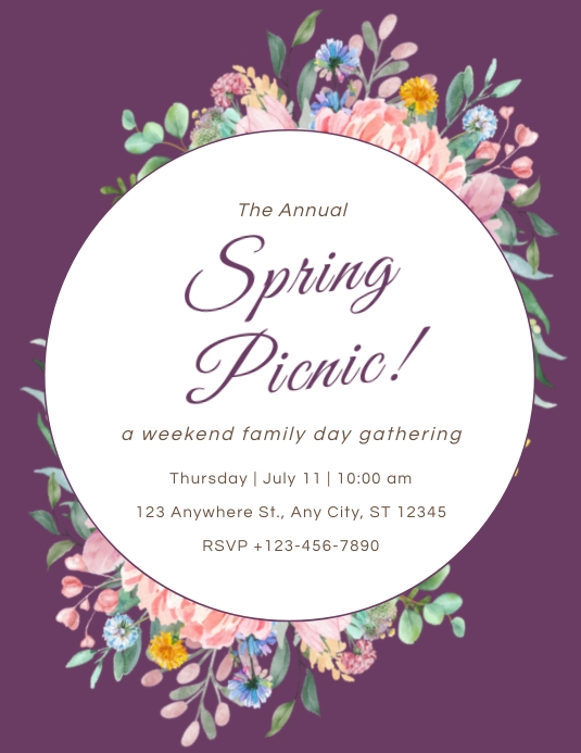 Plantilla de Purple Floral Spring Picnic Flyer | PosterMyWall