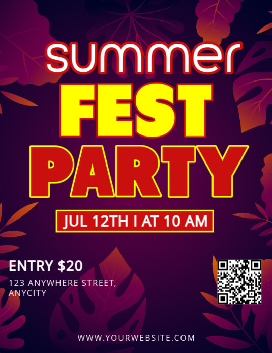 Purple Floral Summer Fest Party Pamflet (letter As) Template | PosterMyWall