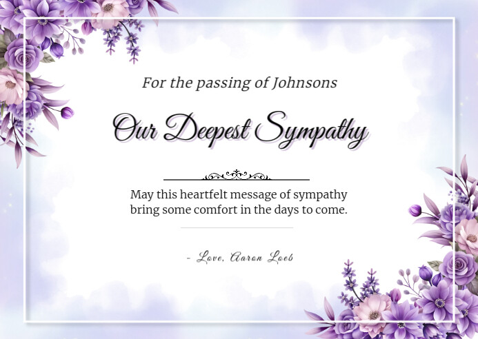 Copy of Purple Floral Sympathy Postcard | PosterMyWall