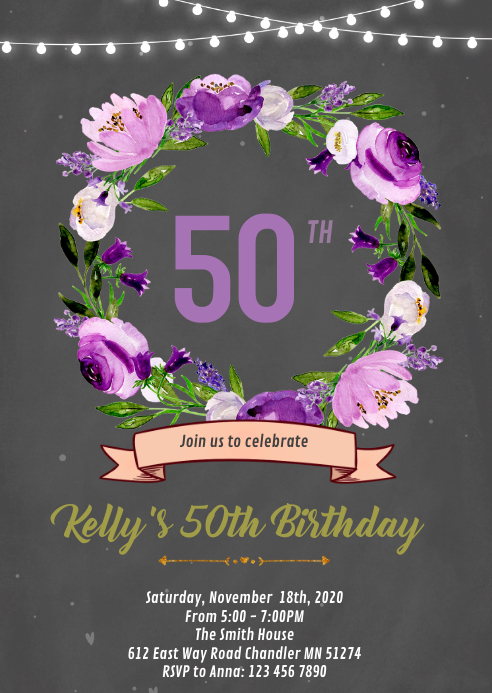 Purple floral theme invitation Template | PosterMyWall