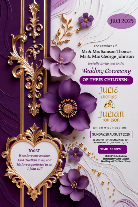 Purple Floral Wedding Card Poster Template | PosterMyWall