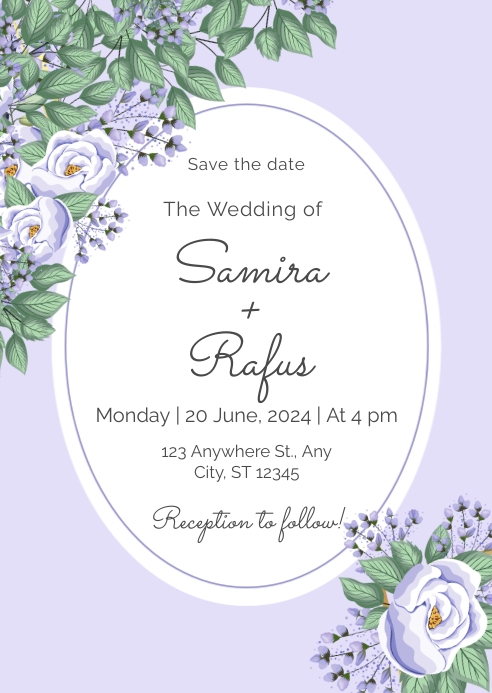 Purple Floral Wedding Invitation Card Template | PosterMyWall