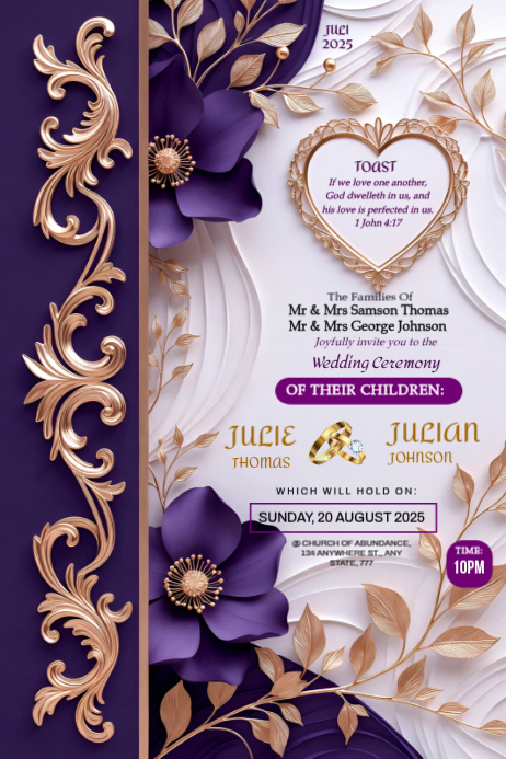 Plantilla de Purple Floral Wedding Invitation Poster | PosterMyWall