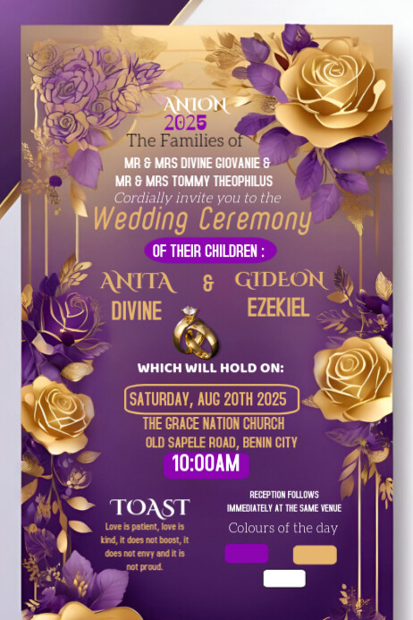 Copy of Purple Floral Wedding Invitation Poster | PosterMyWall