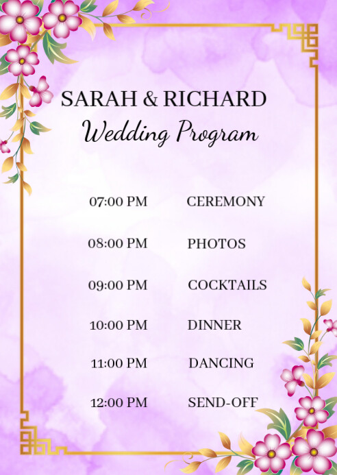 Copy of Purple Floral Wedding Program Template | PosterMyWall
