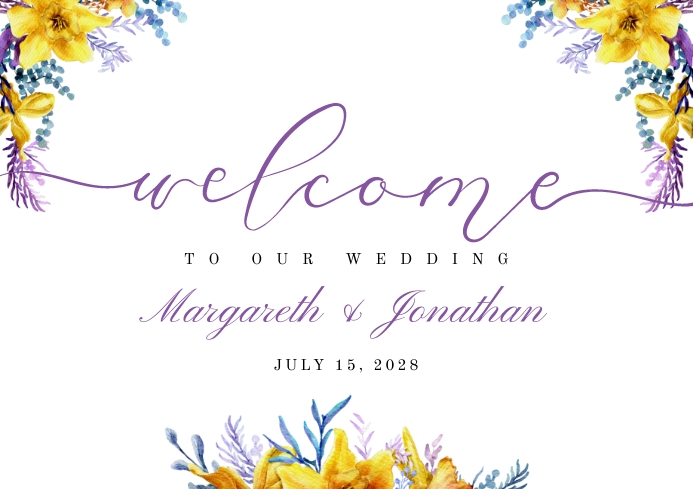 Purple Floral Wedding Welcome Sign Template | PosterMyWall