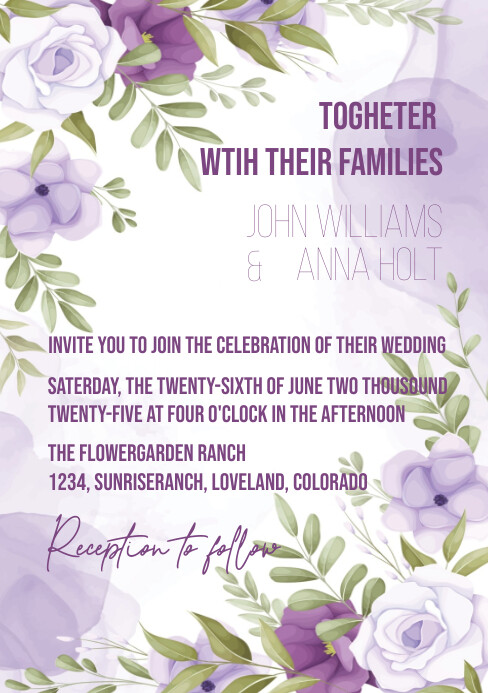 Purple flower wedding invitation Template | PosterMyWall
