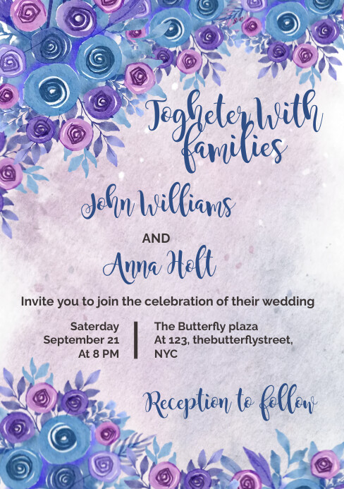 Purple Flower wedding invitations Template | PosterMyWall