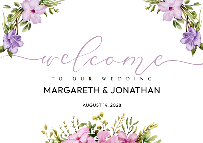 Purple Flower Welcome To Our Wedding Sign Template | PosterMyWall