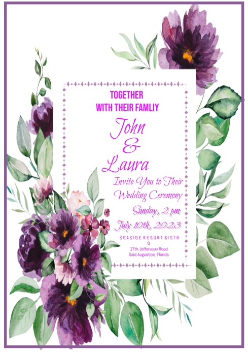 Purple flowers Wedding Invitation Template | PosterMyWall