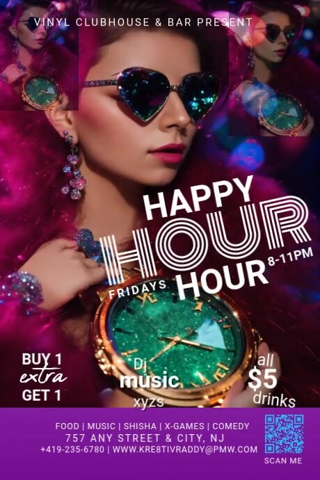 Plantilla de Purple Fridays Happy Hour Poster | PosterMyWall