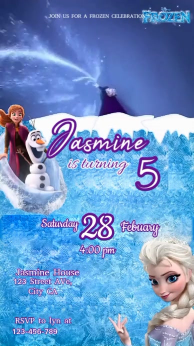 Purple Frozen-themed Birthday Invitation Digital Display Video Template ...