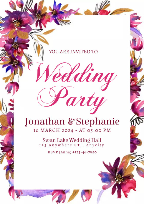 Purple Full Floral Wedding Party Invitation Template | PosterMyWall