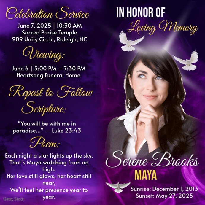 Purple Funeral Memorial program Template | PosterMyWall