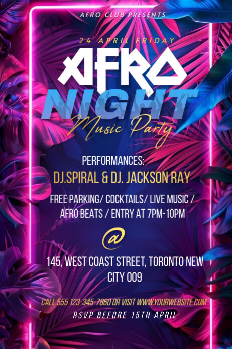 Purple Futuristic Afro Night Music Party Poster Template | PosterMyWall