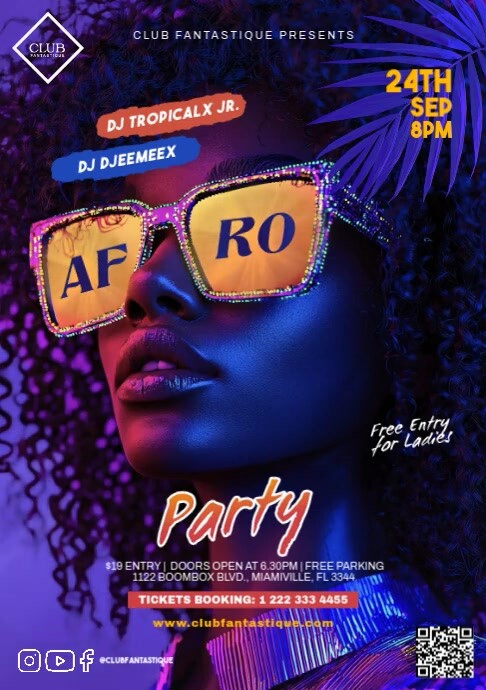 Purple Futuristic Afro Party Flyer A4 Template | PosterMyWall