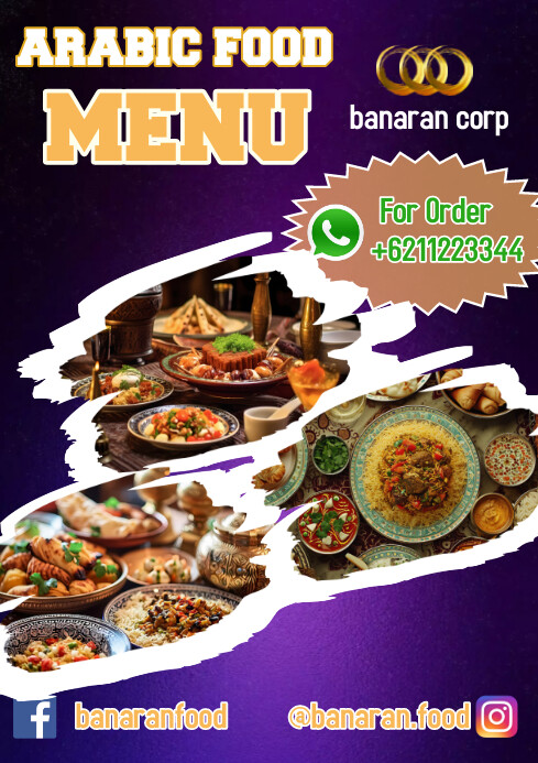 Purple Futuristic Arabic Food Menu A4 Template | PosterMyWall